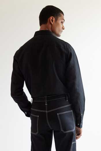 Buy Countrymade Black Linen Asymmetric Yoke Shirt Online | Aza Fashions