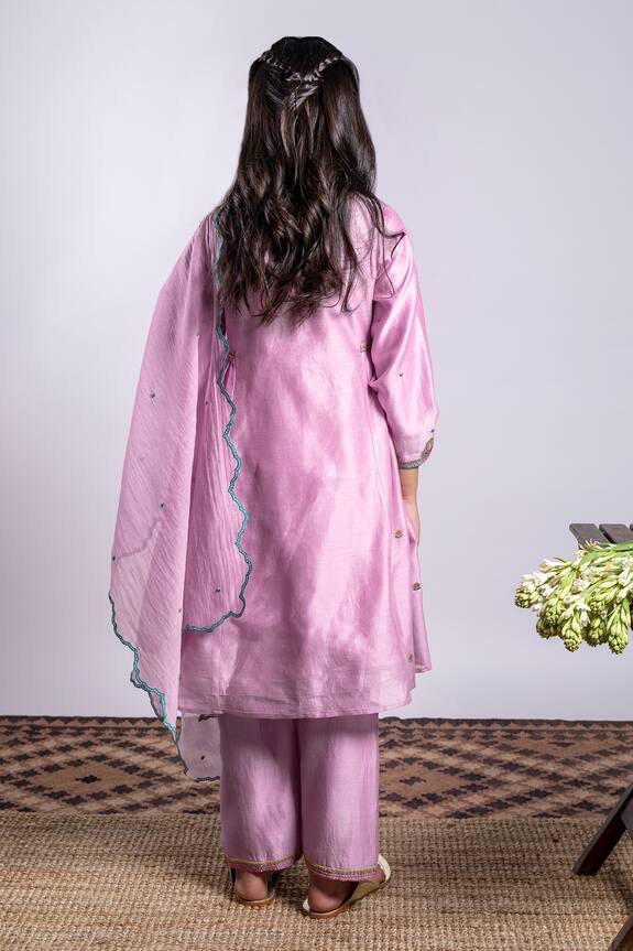 Buy Boteh Purple Chanderi Silk Kurta Set For Girls Online | Aza Fashions