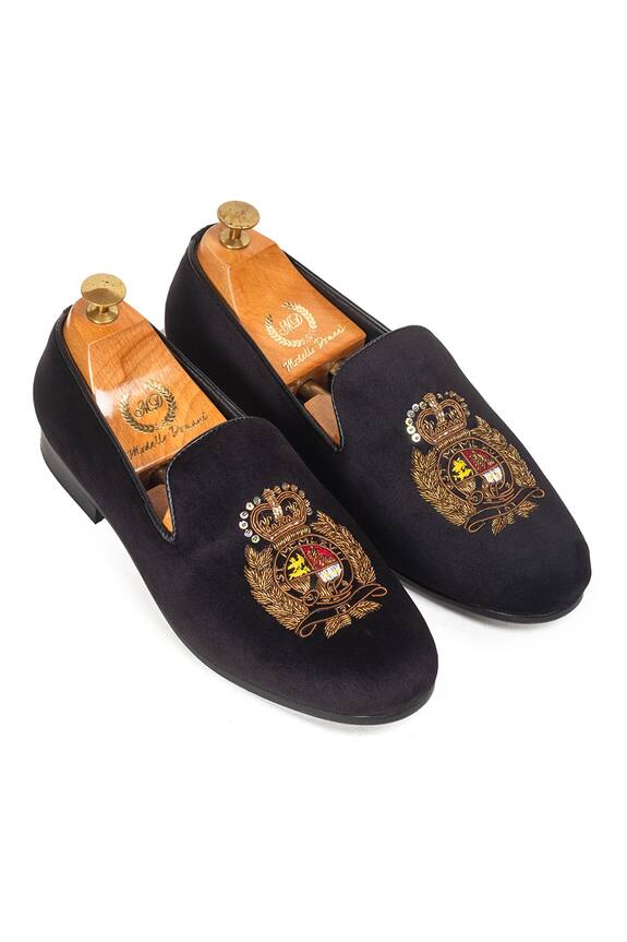 Buy Domani Black Material Velvet Handcrafted Slip-ons Online | Aza Fashions