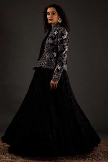 Buy Rohit Bal Blue Silk Velvet Embroidered Short Jacket Online | Aza ...