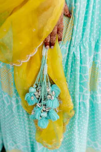 Buy Anjana Bohra Blue Cotton Surajmukhi Bandhani Pattern Lehenga Set ...