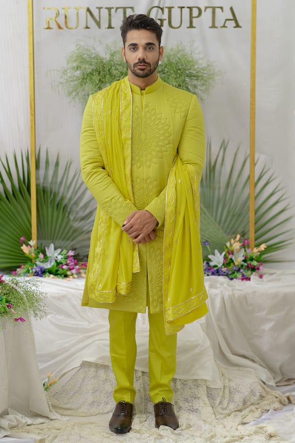 Buy Runit Gupta Green Chanderi Silk Yuvaan Cotton Embroidered Stole ...