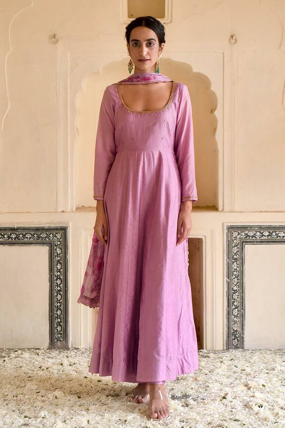 Buy Taro Purple Chiffon Chanderi Silk Embroidered Anarkali Set Online ...