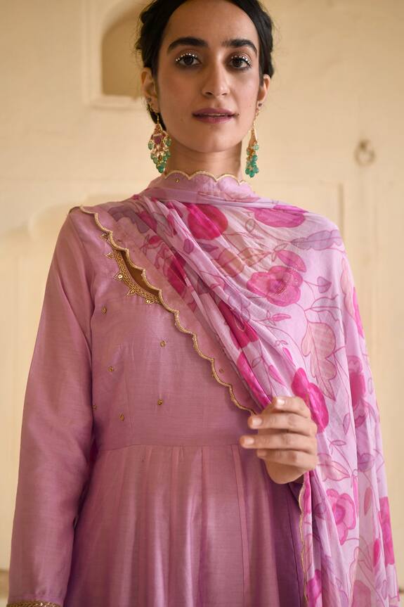 Buy Taro Purple Chiffon Chanderi Silk Embroidered Anarkali Set Online ...