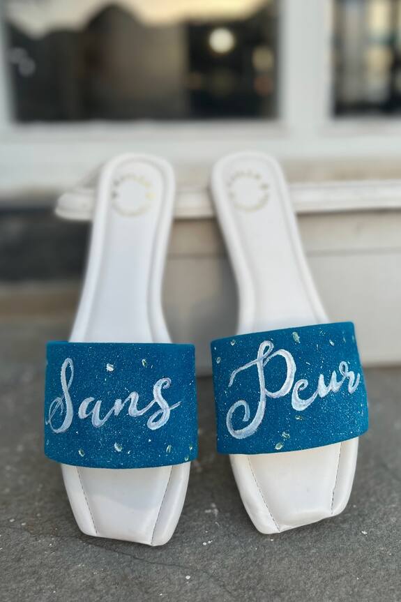 Buy Rajasthani Stuff Blue Sans Peur Velvet Hand Painted Flats Online ...