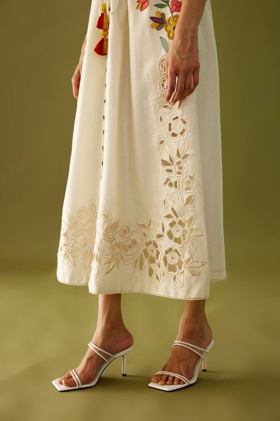 Buy Chandrima Ivory Chanderi Floral Applique Work Dress Online | Aza ...