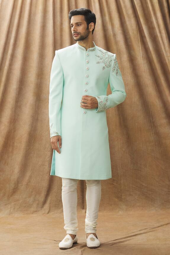 Buy Arihant Rai Sinha Green Art Silk Floral Pattern Sherwani With ...