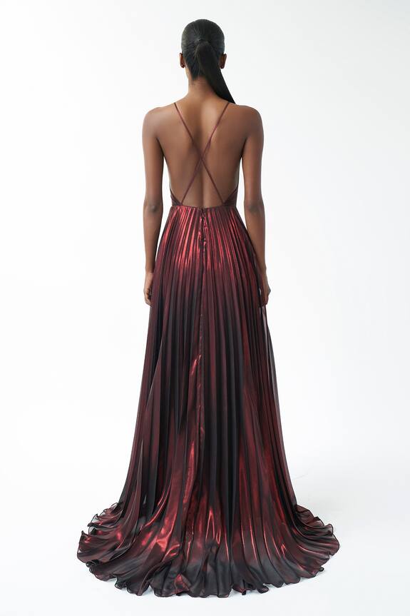 Buy Gauri & Nainika Red Lame Cowl Neck Gown Online | Aza Fashions