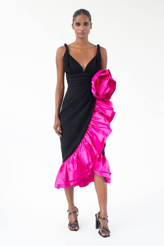 Buy Gauri & Nainika Black Micro Strappy Midi Dress Online | Aza Fashions