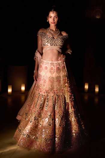 Buy Reynu Taandon Peach Shantoon Zardozi Embellished Lehenga Set Online ...