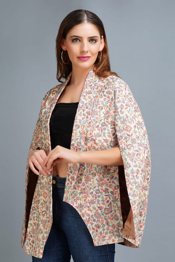 Buy Dusala Shawls White Pashmina Paisley Kani Woven Jacket Online | Aza ...