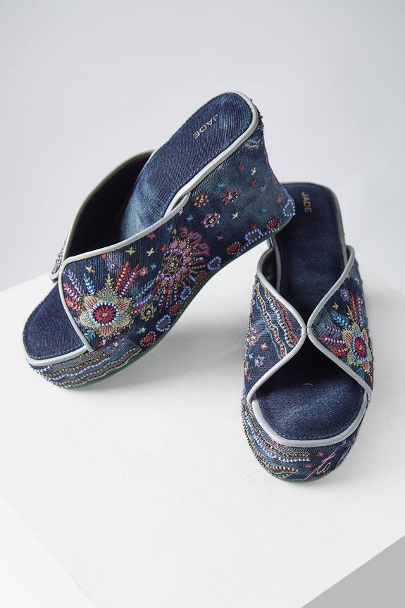 Buy Jade by Monica and Karishma Blue Eleni Denim Wedges Online | Aza ...