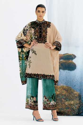 Buy Rajdeep Ranawat Ivory Chanel Silk Velvet Printed Tunic Online | Aza ...