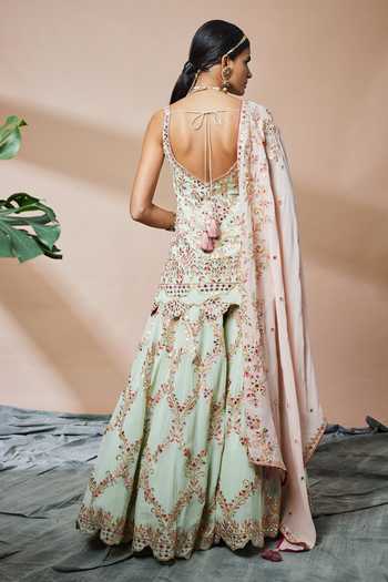 Buy Tamanna Punjabi Kapoor Green Crepe Floral Embroidered Kurta Sharara ...