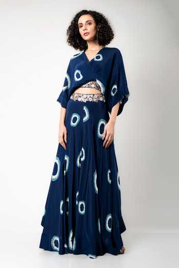 Buy Nupur Kanoi Blue Crepe Tie-dye Kaftan Top And Pant Set Online | Aza ...