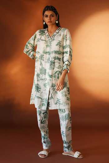 Buy Pozruh by Aiman White Pure Hemp Sidra Floral Print Tunic Online ...