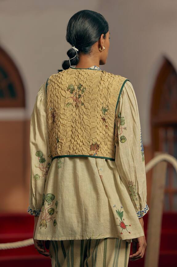 Buy Cord Yellow Cotton Janett-gilet Jacket Online | Aza Fashions