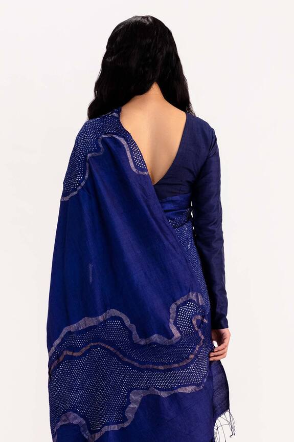Buy Studio Medium Blue Lehar Handwoven Bengal Silk Jamban Saree Online | Aza Fashions