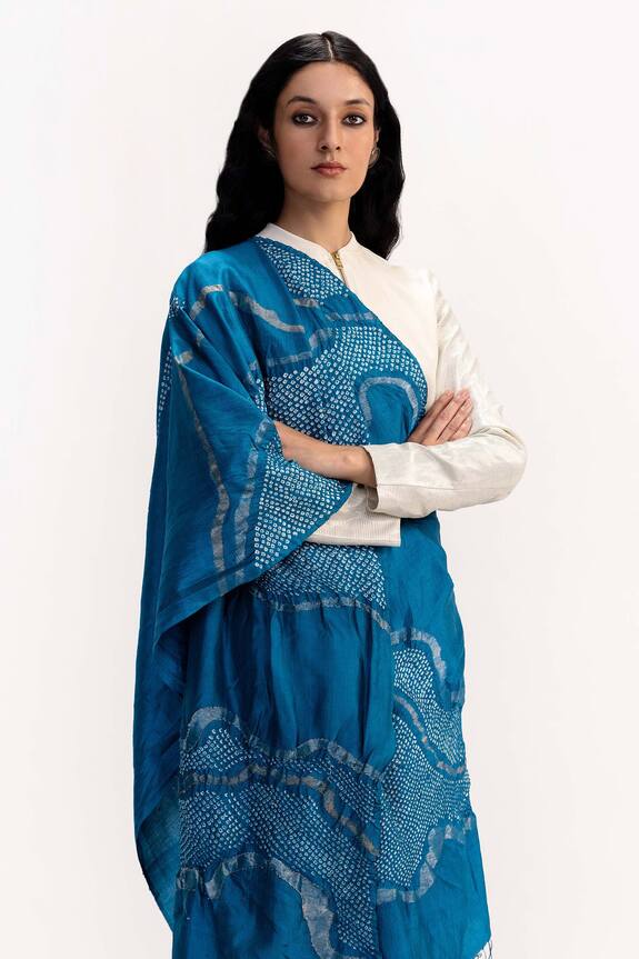 Buy Studio Medium Blue Lehar Handwoven Bengal Silk Jamban Saree Online | Aza Fashions