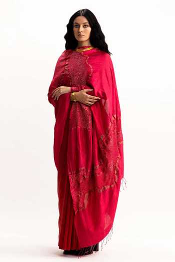 Buy Studio Medium Pink Lehar Handwoven Bengal Silk Jamban Saree Online ...