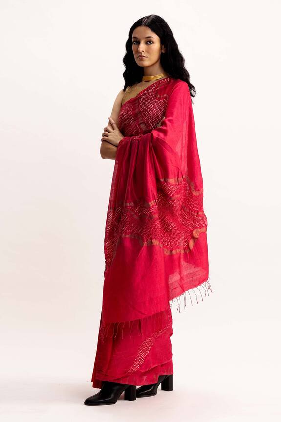 Buy Studio Medium Pink Lehar Handwoven Bengal Silk Jamban Saree Online ...