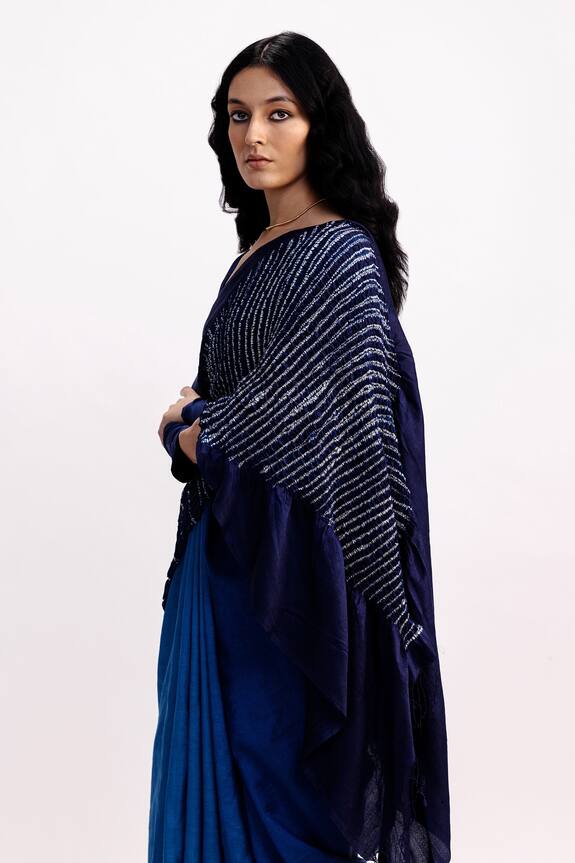 Buy Studio Medium Blue Panorama Shibori Handwoven Saree Online | Aza Fashions