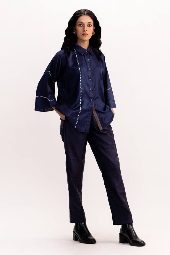 Buy Studio Medium Blue Lehar Jamban Handwoven Shirt Online | Aza Fashions