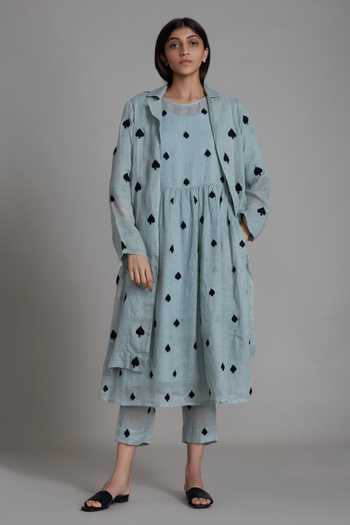 Buy Mati Blue Teen Patti Linen Embroidered Jacket Online | Aza Fashions