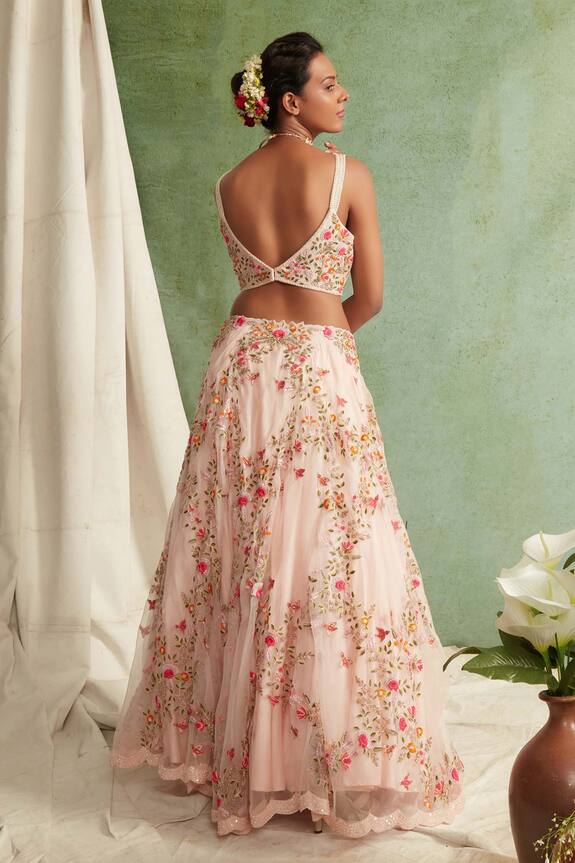 Buy Daddy's Princess Pink Organza Embroidered Lehenga Set Online | Aza ...