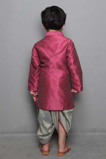 Buy Maaikid Purple Embroidered Kurta And Dhoti Pant Set For Boys Online ...