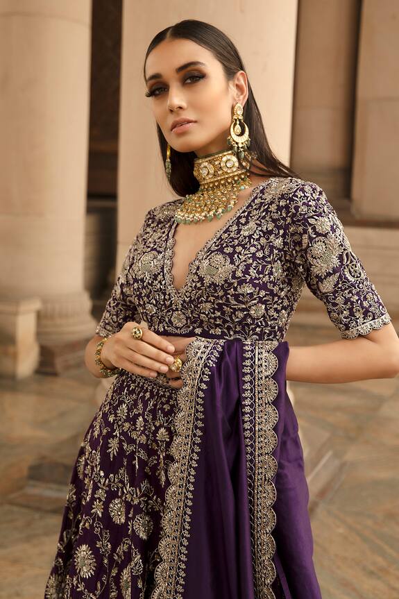 Buy Jayanti Reddy Purple Silk Embroidered Lehenga Set Online | Aza Fashions