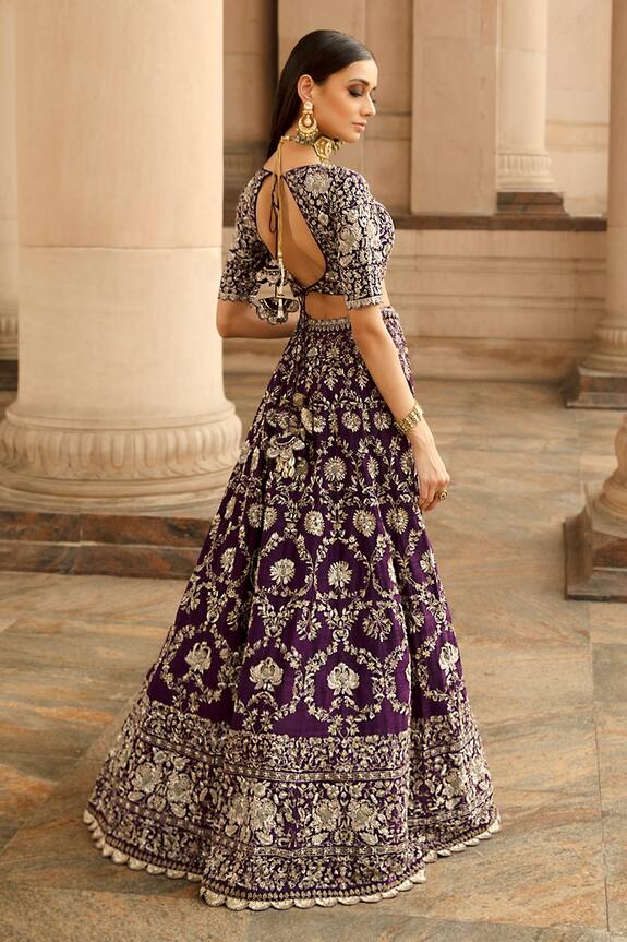 Buy Jayanti Reddy Purple Silk Embroidered Lehenga Set Online | Aza Fashions