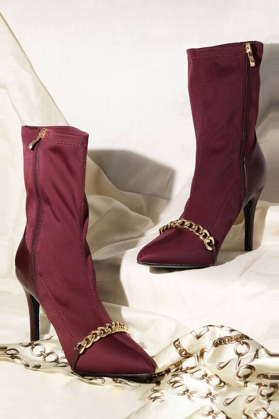 Buy Myra Maroon Cloth Pointed Toe Heels Online | Aza Fashions