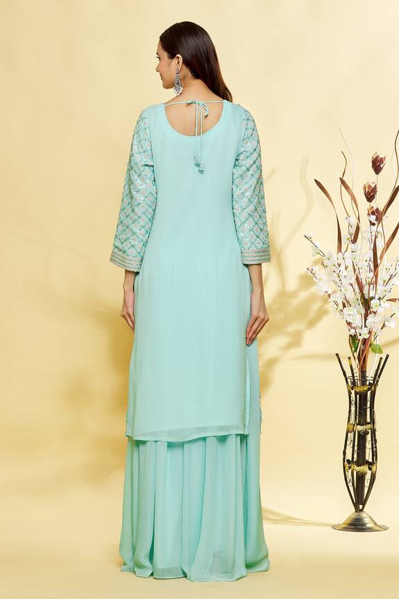 Buy Samyukta Singhania Green Georgette Sequin Embroidered Kurta And ...