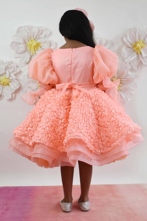 Buy Fayon Kids Peach Neon Flared Frock For Girls Online | Aza Fashions