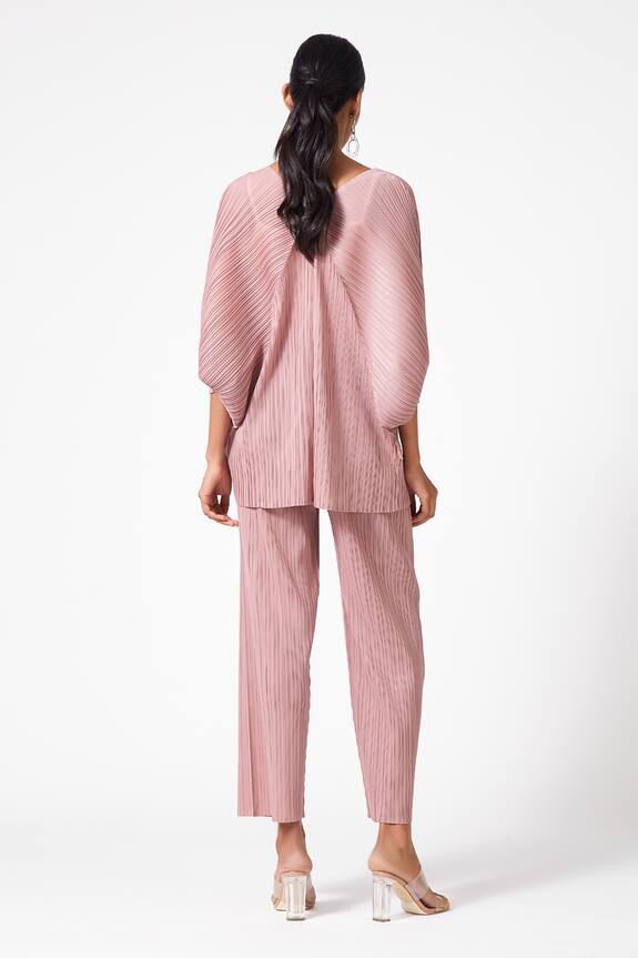 Buy Scarlet Sage Pink Polyester Kimono Pleated Top And Pant Set Online ...