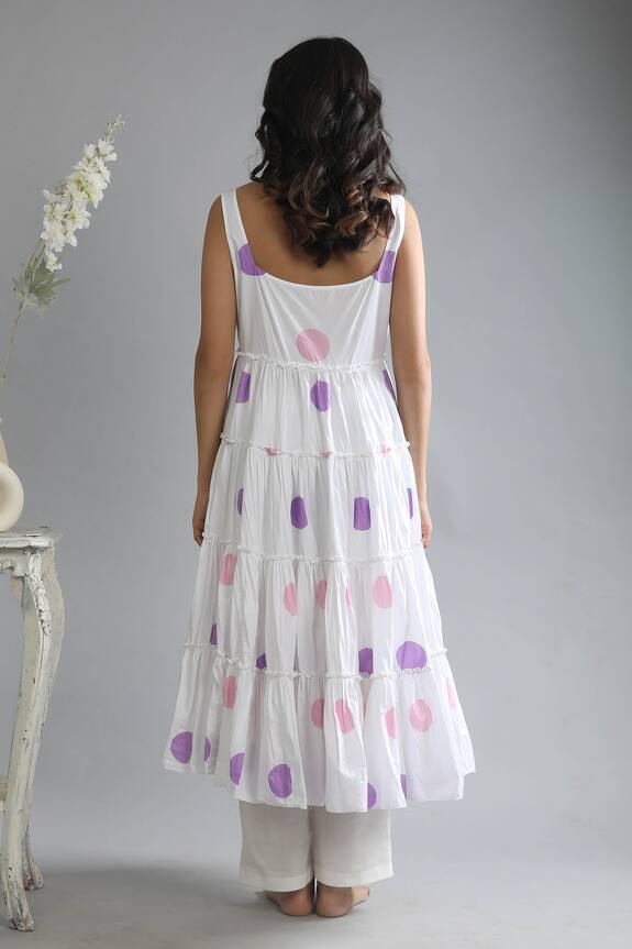 Buy KHAT White Poplin Cotton Tiered Polka Pattern Kurta And Pant Set ...