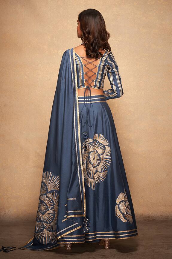 Buy Gulabo by Abu Sandeep Blue Pure Chanderi Silk Placement Rose ...