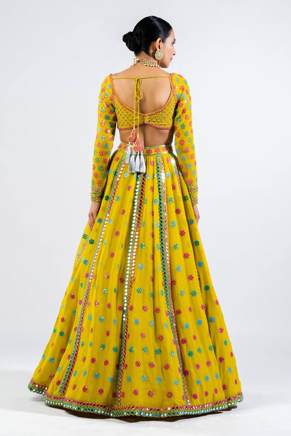 Buy Vvani by Vani Vats Green Satin Organza Floral Pattern Embroidered ...