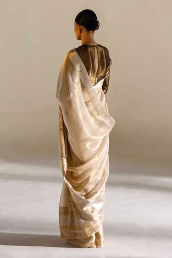 Buy Mimamsaa Ivory Coco Tissue Silk Saree Online | Aza Fashions