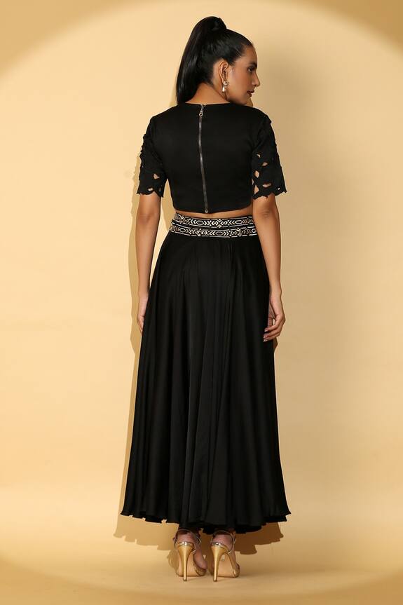 Buy Madder Much Black Cupro Modal Gloria Cutwork Crop Top And Skirt Set ...
