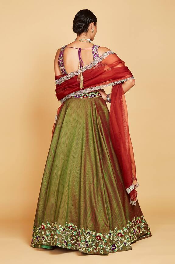 Buy Amrin khan Purple Raw Silk Zardozi Flower Embellished Lehenga Set ...