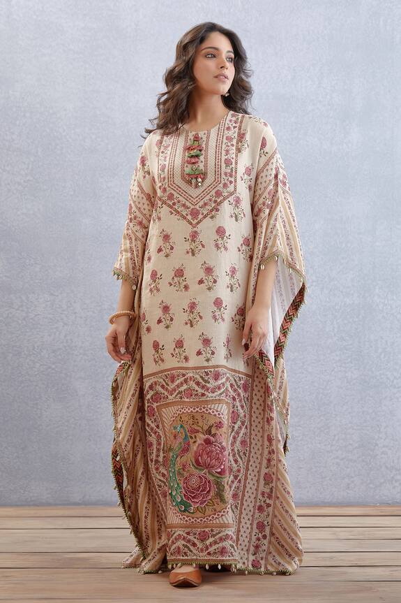 Buy Torani Beige Pure Linen Kasturi Aarfa Kaftan Online | Aza Fashions
