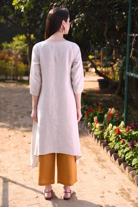 Buy Linen Bloom Beige Linen Asymmetric Tunic Online | Aza Fashions