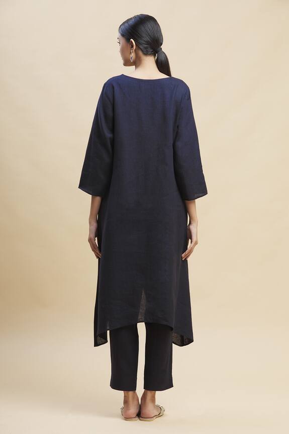 Buy Linen Bloom Blue Linen Tunic Online | Aza Fashions
