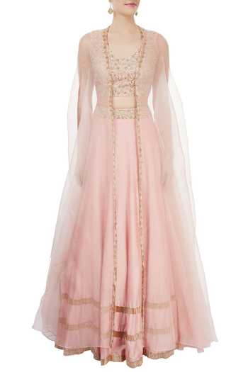 Buy J by Jannat Peach Lehengas With Blouse And Jacket Online | Aza Fashions