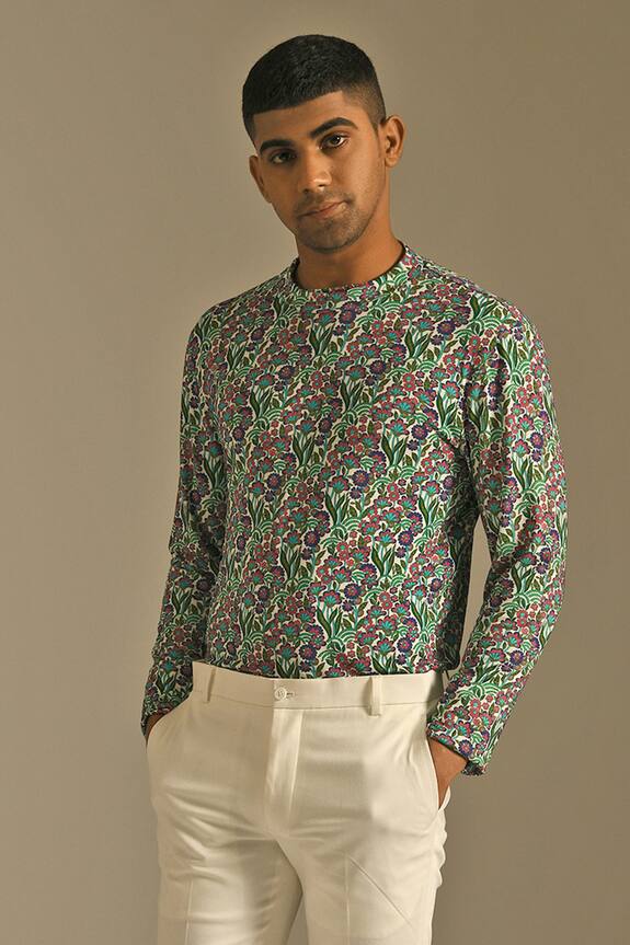 Buy Dhruv Vaish Multi Color Cotton Knit Floral Print T-shirt Online ...