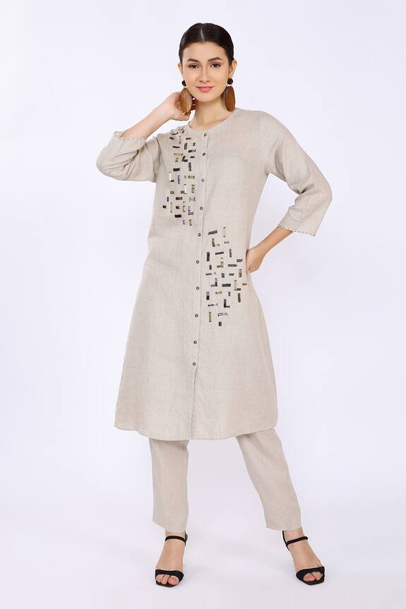 Buy Linen Bloom Beige Linen Embroidered Tunic Online | Aza Fashions