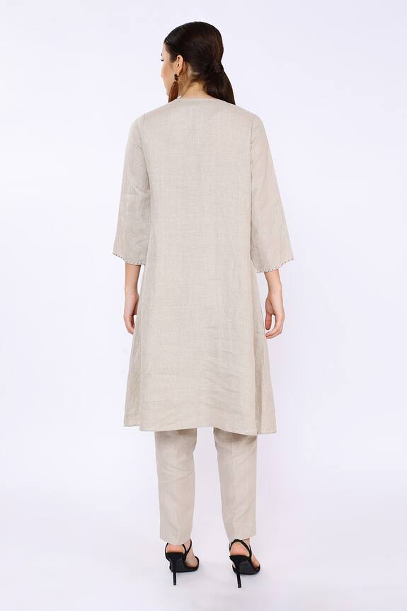 Buy Linen Bloom Beige Linen Embroidered Tunic Online | Aza Fashions