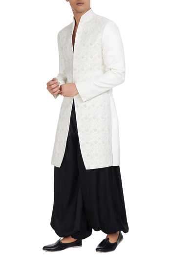 Buy Paresh Lamba White Tonal Embroidered High-neck Sherwani. Online ...